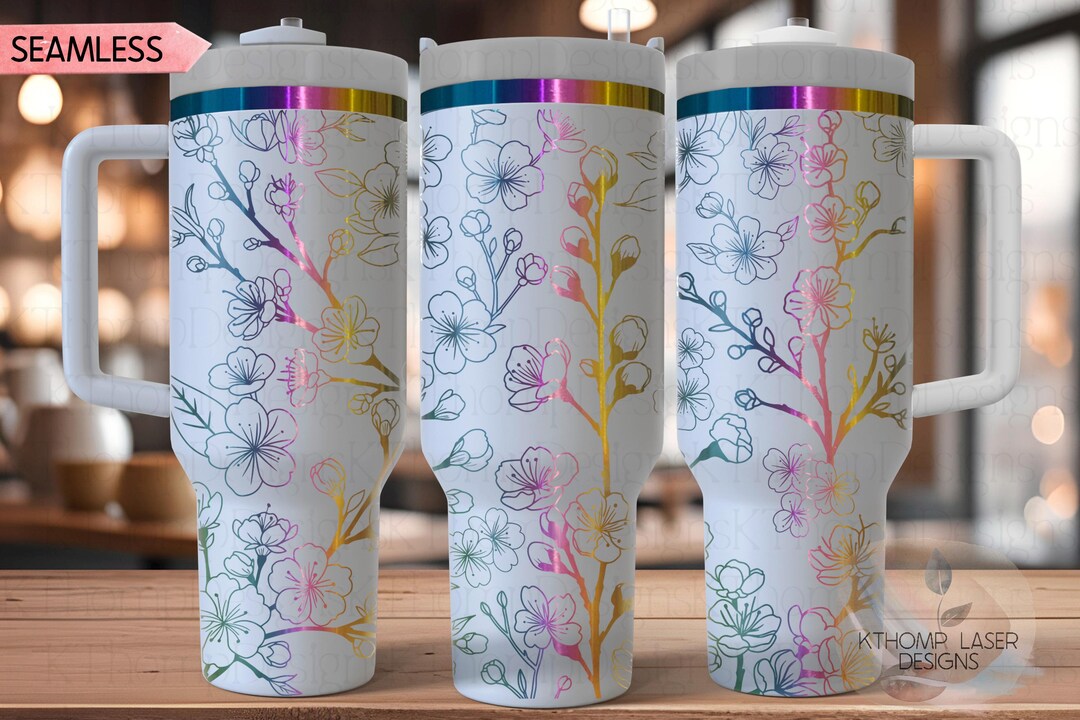 Sakura Blooms Floral Laser SVG Wrap for 30oz and 40oz Handled Tumblers ...