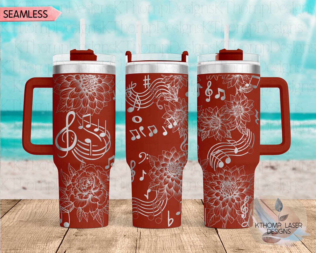 Floral Music Laser Engraved Full Wrap Design for 40oz Tumbler, Digital ...