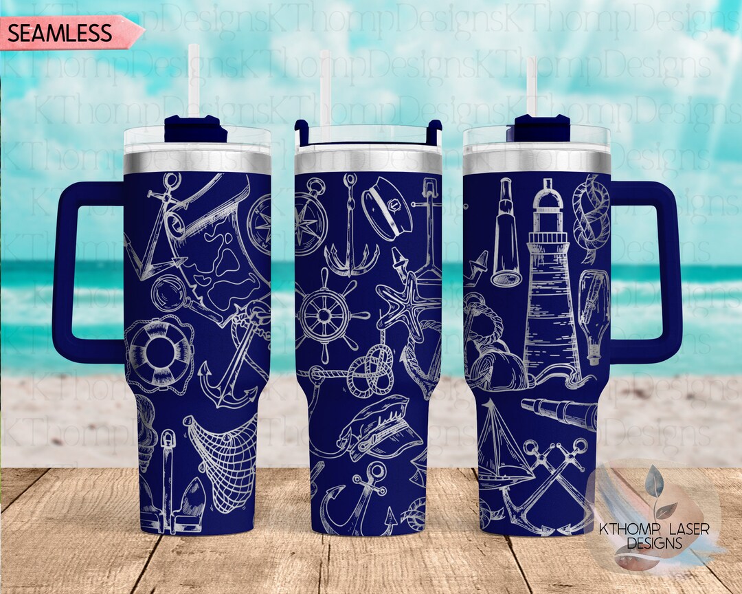 Nautical Doodles Laser Engraved Full Wrap Design for 40oz Tumbler ...