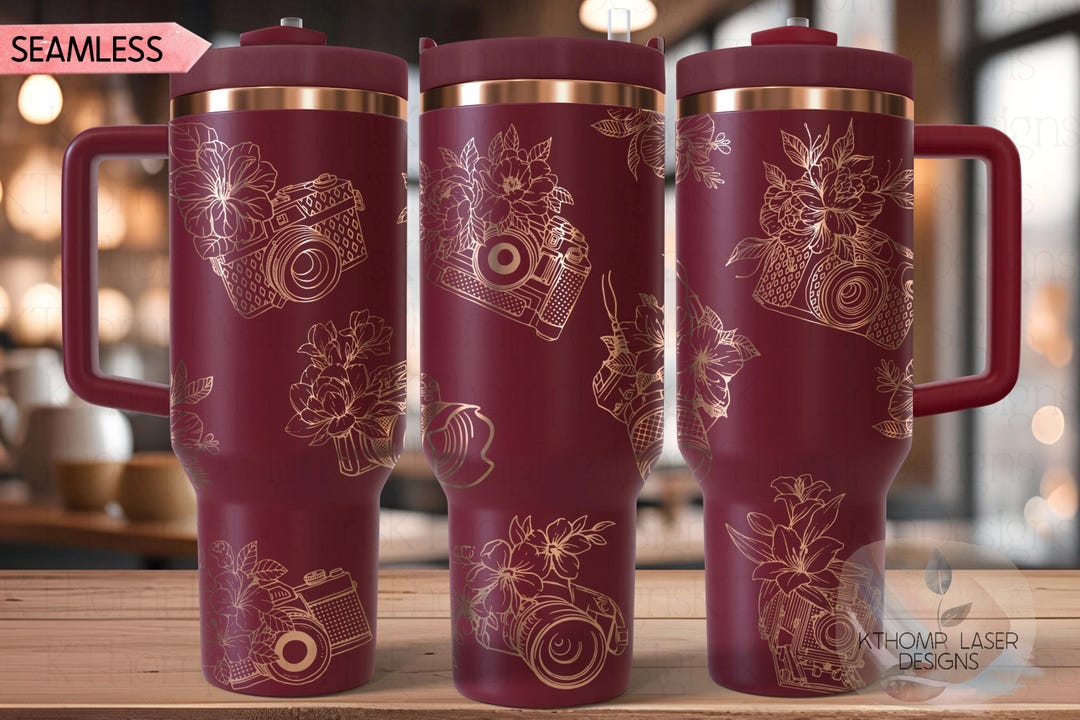 Floral Cameras Photography Laser SVG Wrap for 30oz and 40oz Handled ...