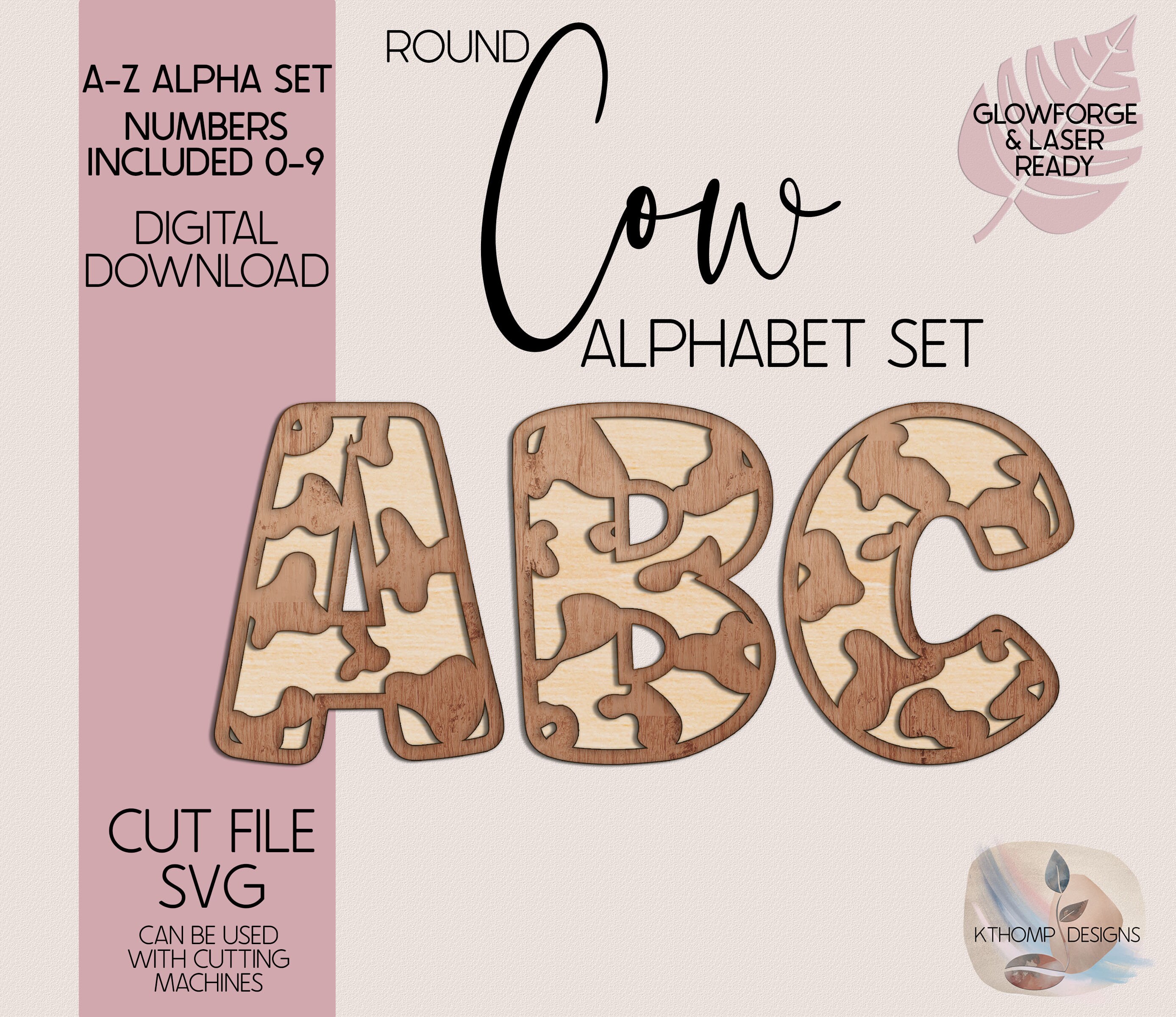 Cow Pattern Alphabet SVG: Laser Cut Files A-Z & 0-9 (digital Download ...