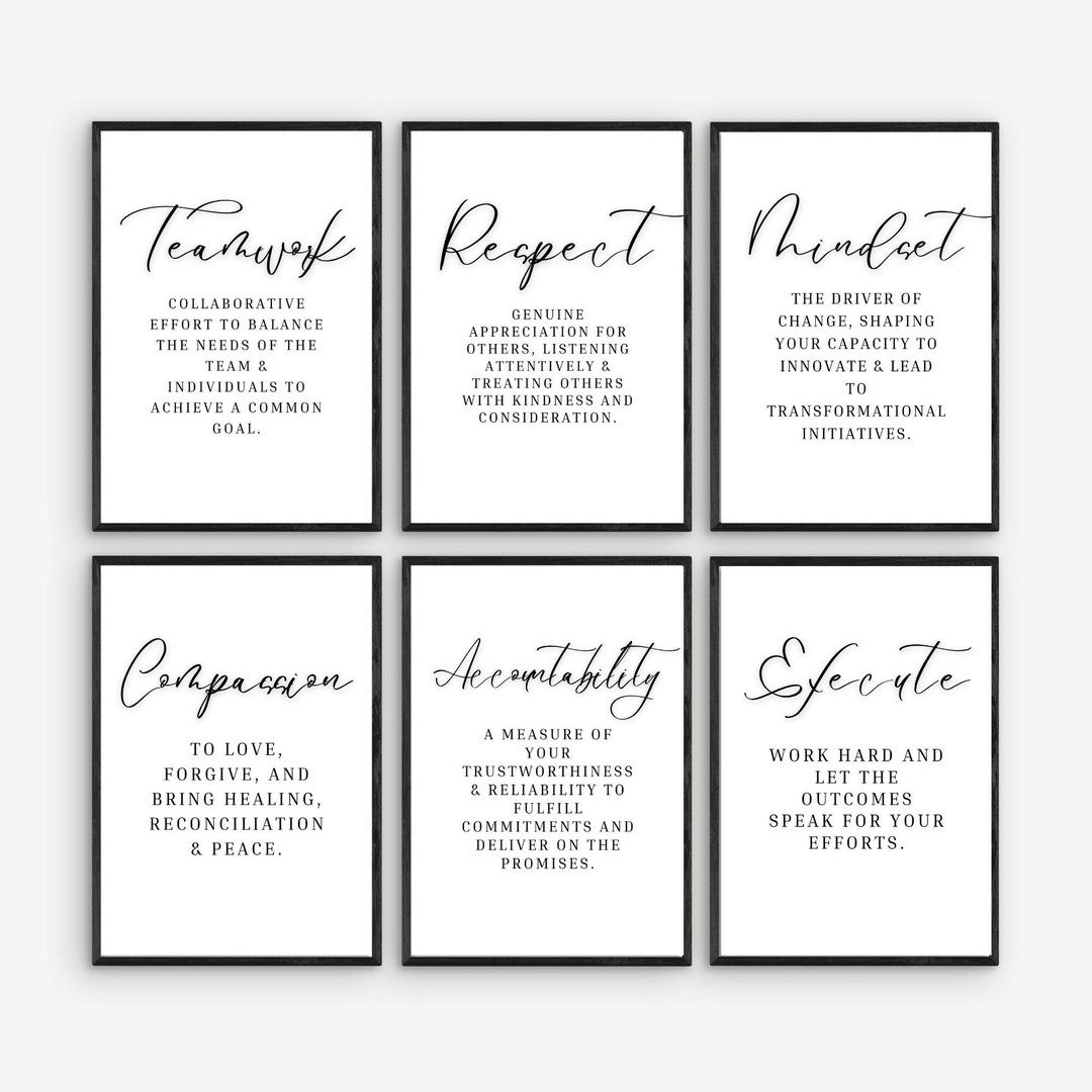 Set of 6 Teamwork Respect Mindset Compassion Accountability Execute ...