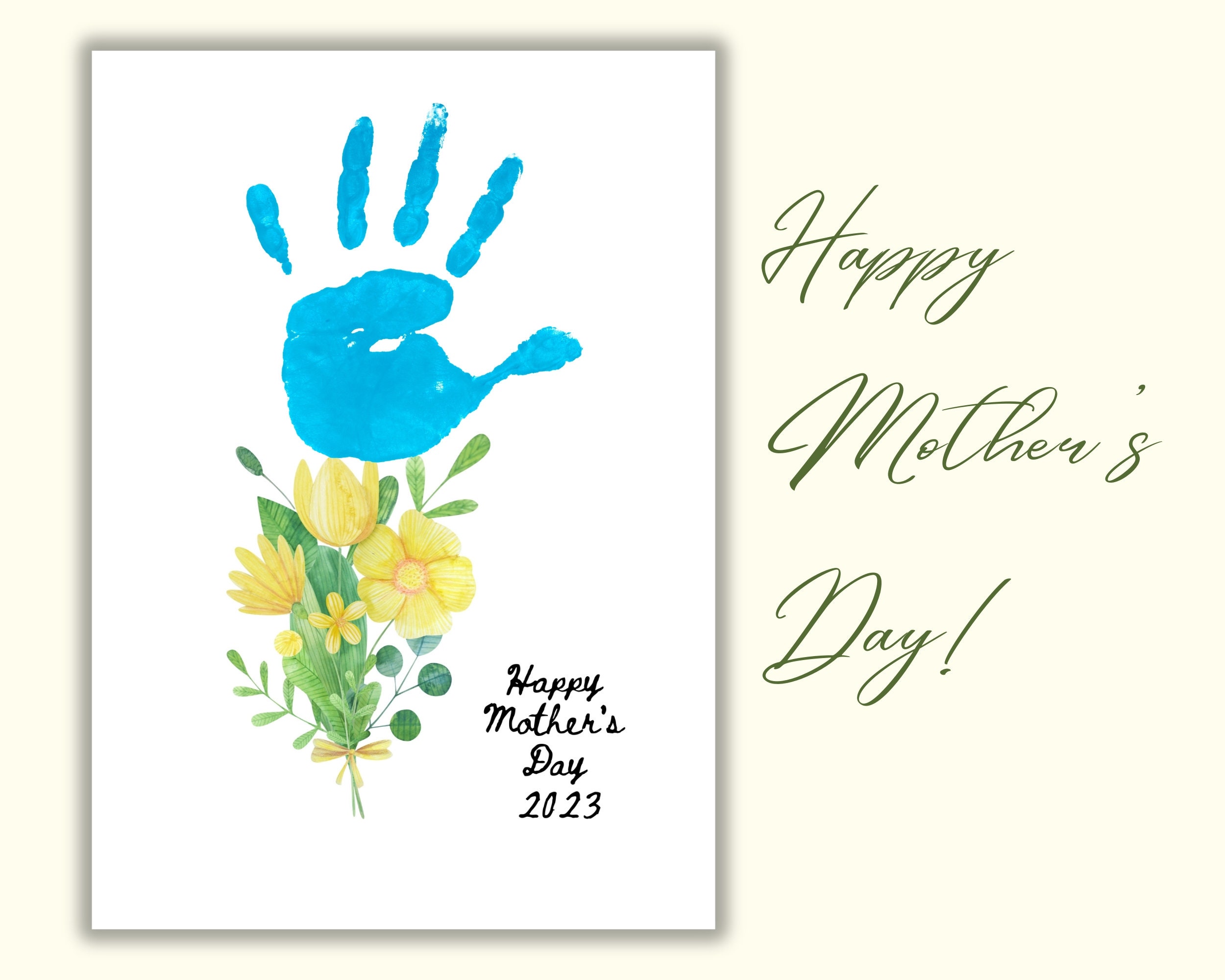 Mother's Day Handprint Craft Printable, Yellow Flower DIY Template ...