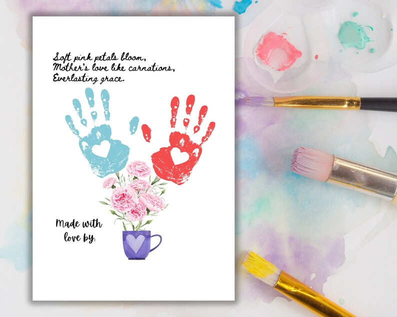 Mother's Day Handprint Craft Printable, Carnation Teacup DIY Template ...