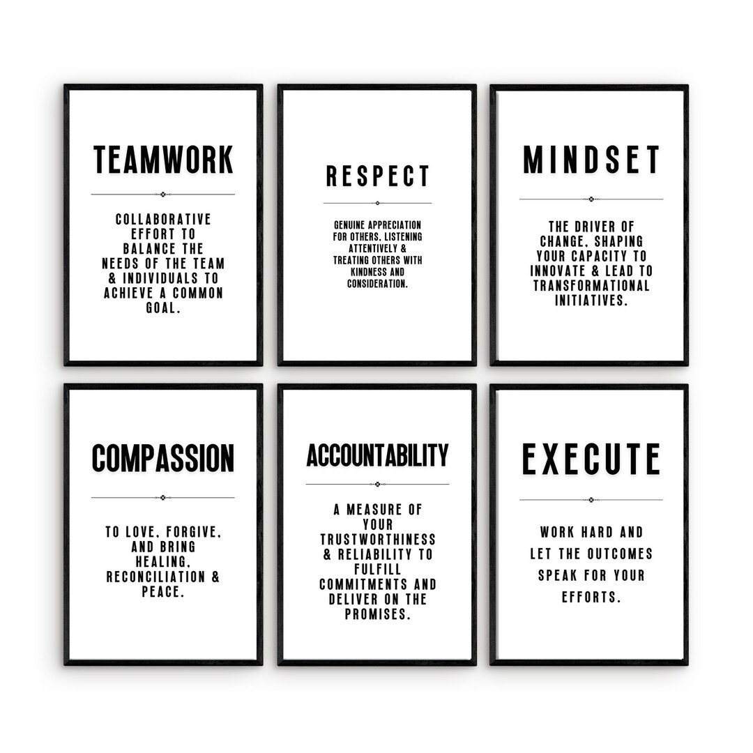 Set of 6 Teamwork Respect Mindset Compassion Accountability Execute ...
