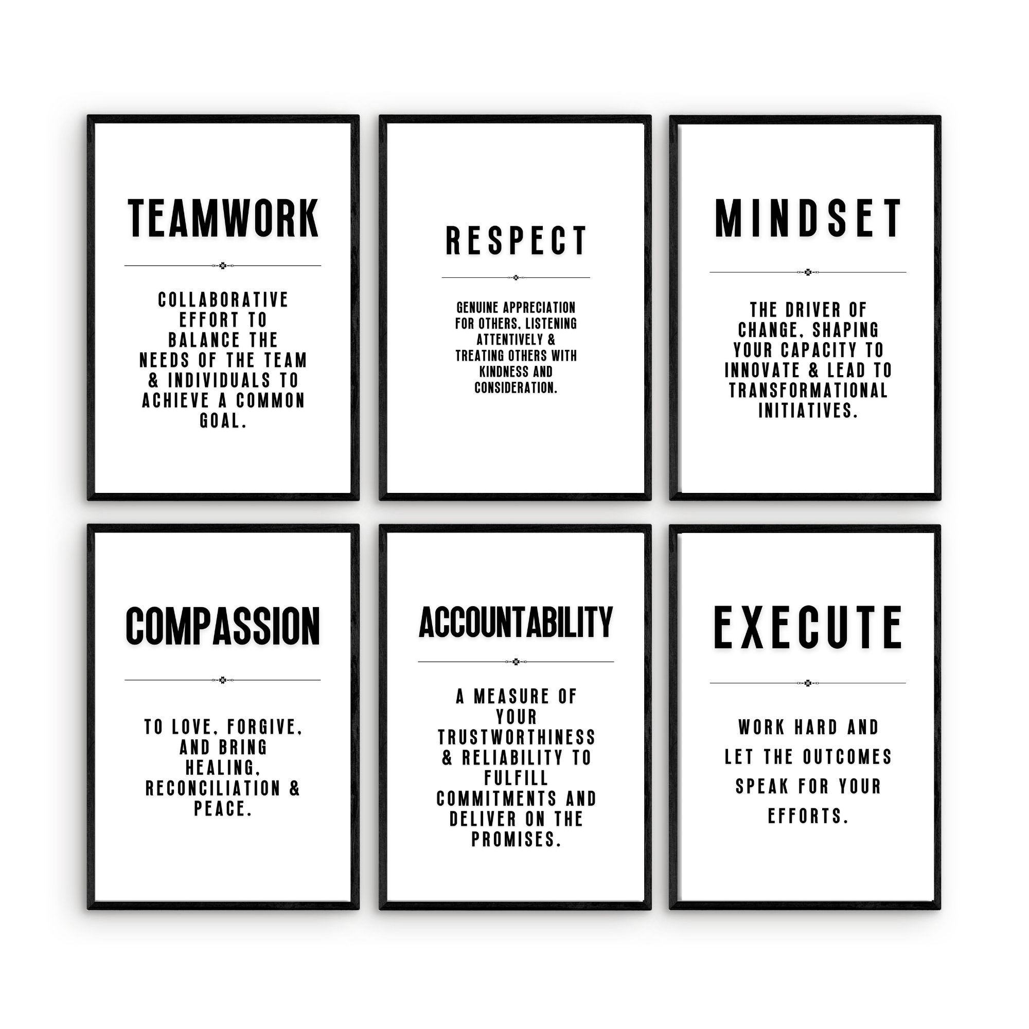 Set of 6 Teamwork Respect Mindset Compassion Accountability Execute ...