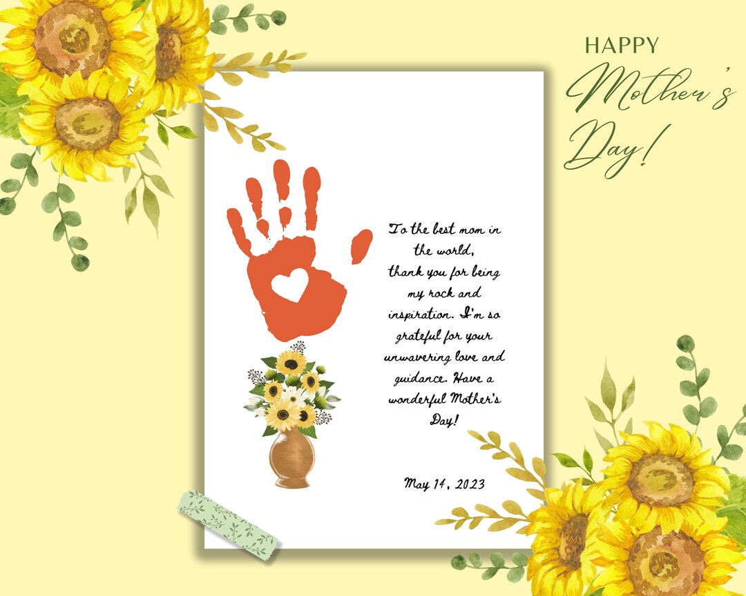 DIY Mother's Day Handprint Craft, Printable Sunflower Template ...