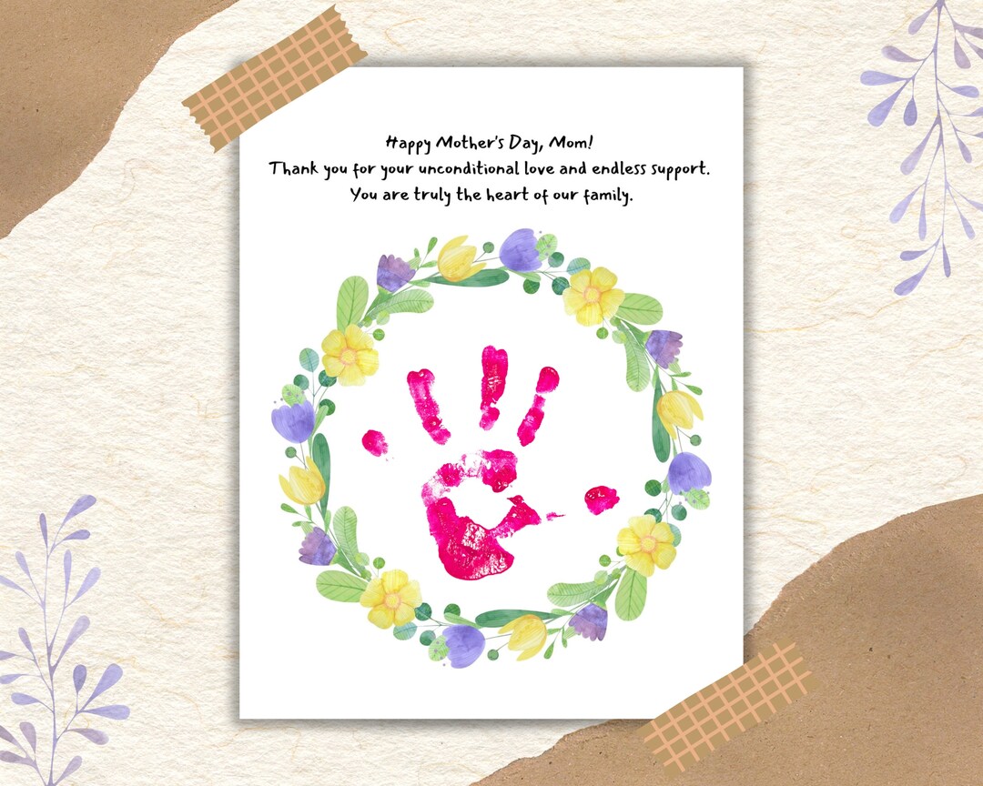 DIY Mother's Day Handprint Craft, Printable Flower Wreath Template ...
