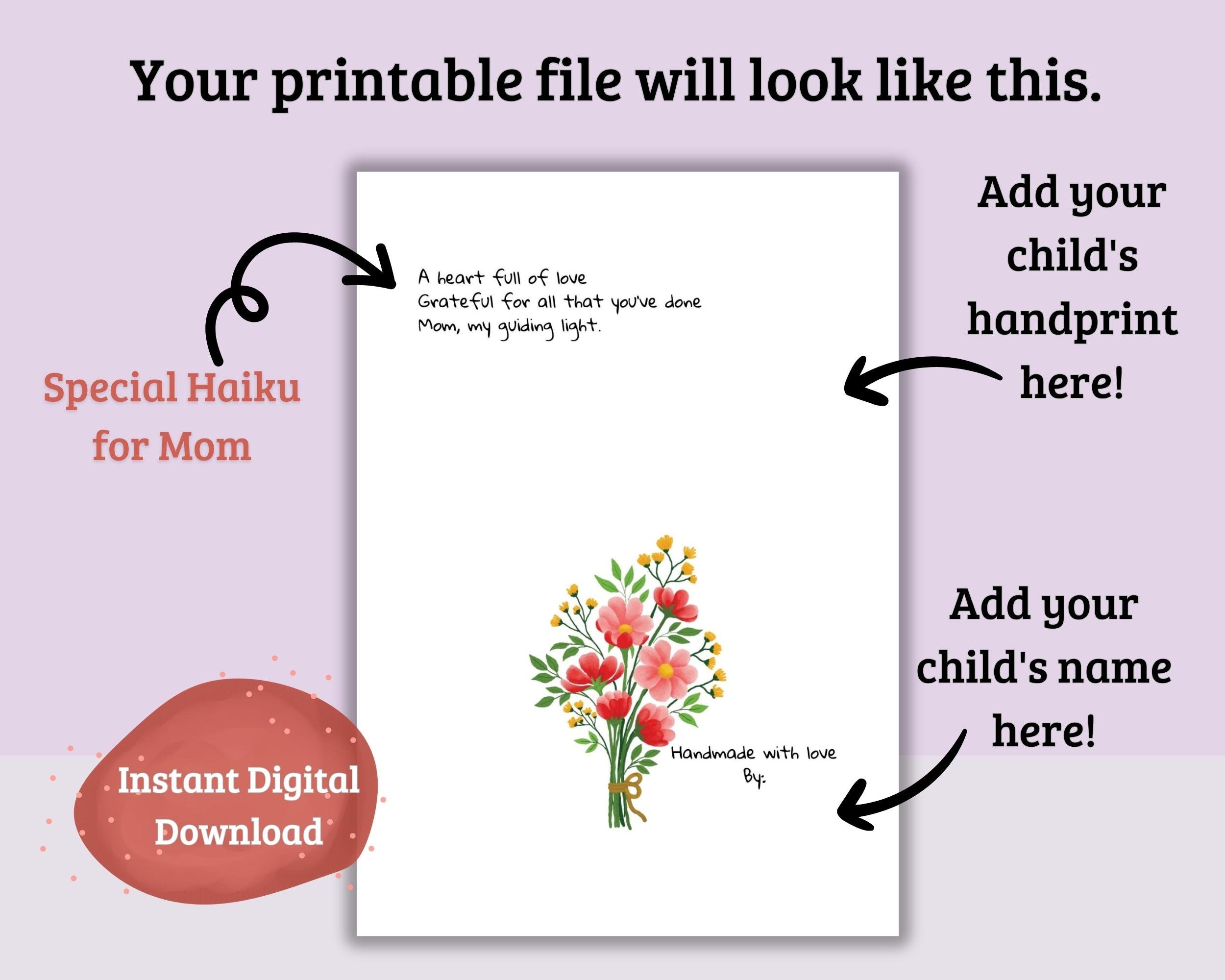 Mother's Day Handprint Craft Printable, Red Floral Bouquet DIY Template ...