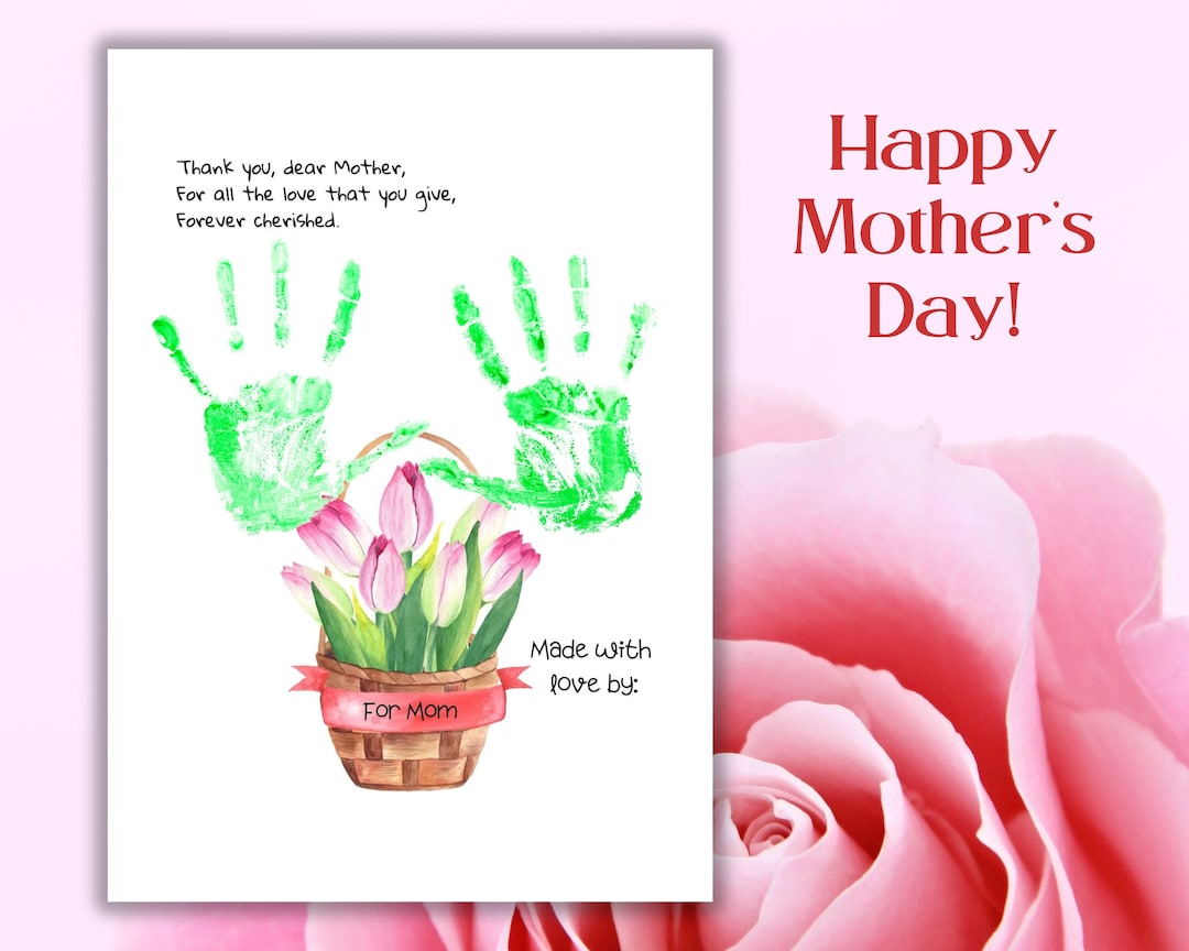 DIY Mother's Day Handprint Craft, Tulip Basket Printable Template ...