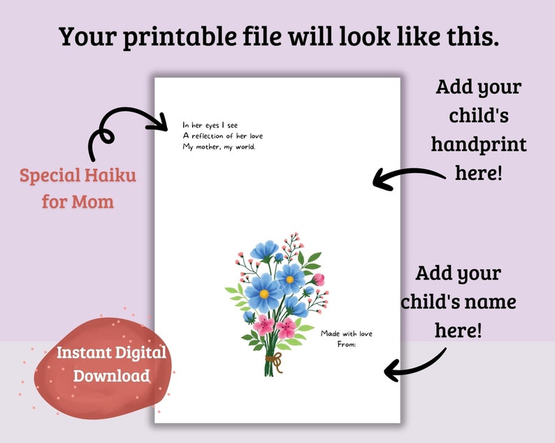 Mother's Day Handprint Craft Printable Blue Floral Bouquet DIY Template ...