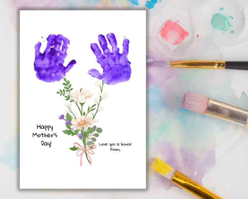Mother's Day Handprint Craft Printable, Flower Bouquet DIY Template ...