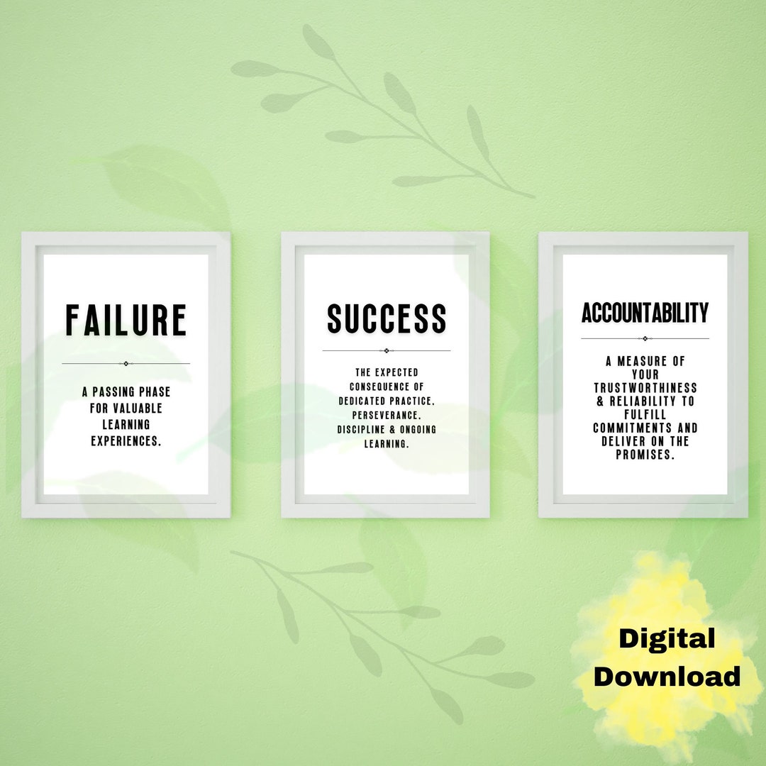 Failure Success Accountability Printable Wall Art, Inspirational Quote ...