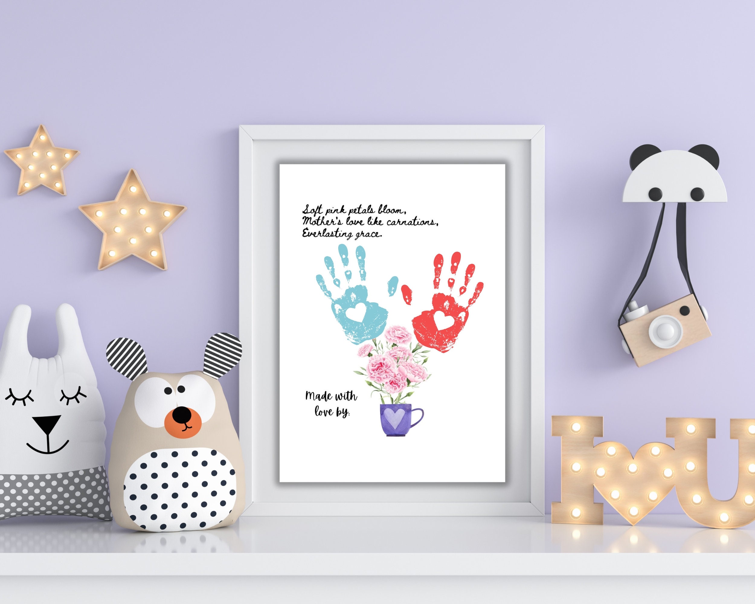 Mother's Day Handprint Craft Printable, Carnation Teacup DIY Template ...