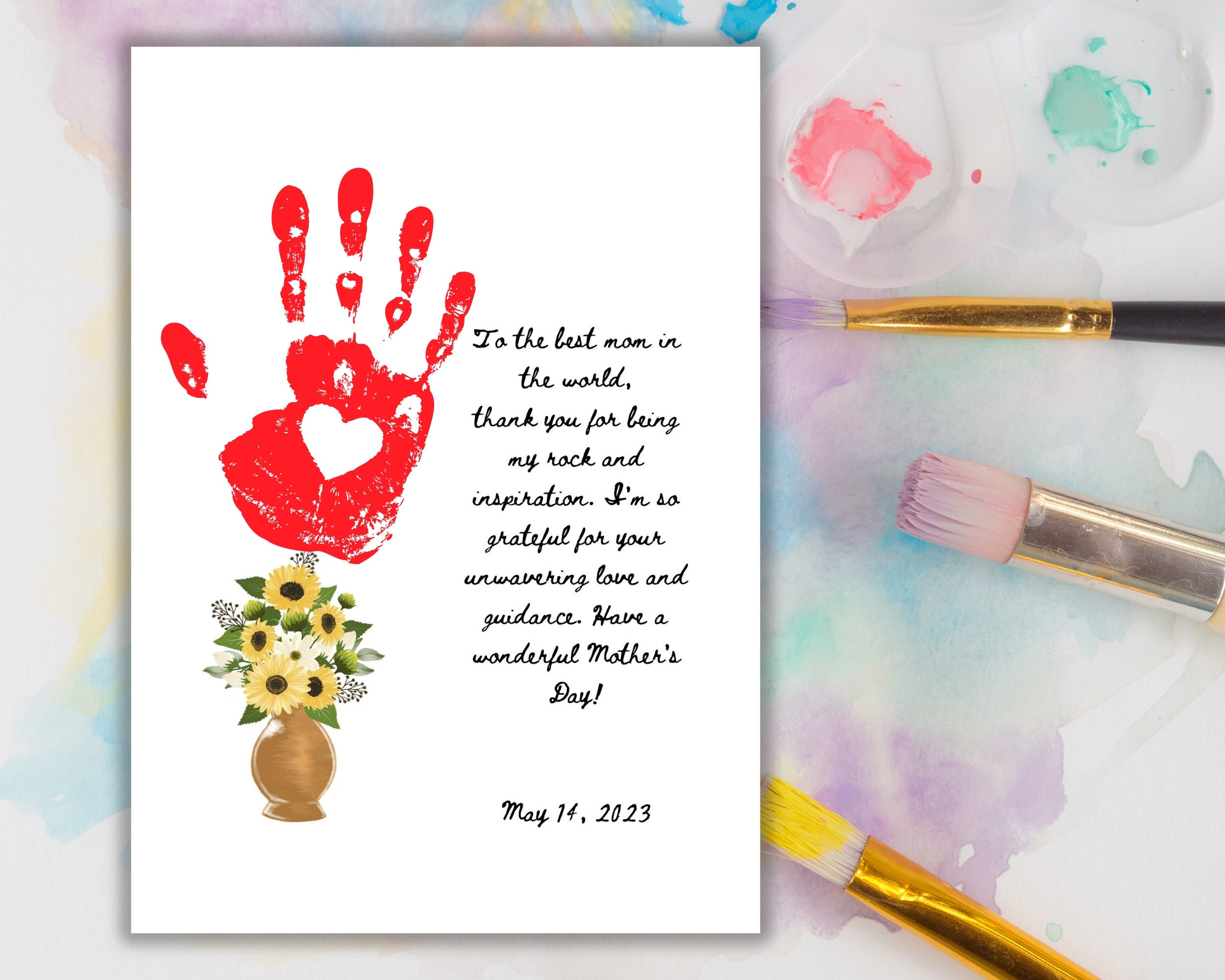 DIY Mother's Day Handprint Craft, Printable Sunflower Template ...