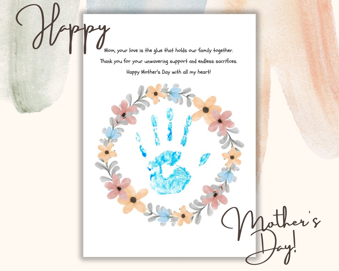 Mother's Day Handprint Printable, Flower Wreath DIY Craft, Personalized ...