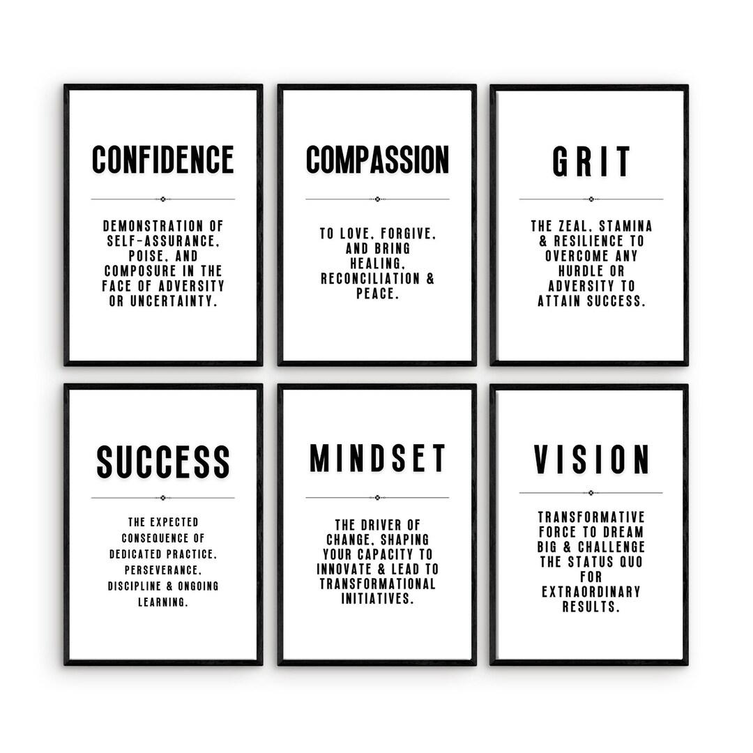 Confidence Compassion Grit Success Mindset Vision Printable Wall Art ...