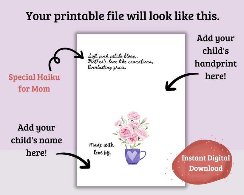 Mother's Day Handprint Craft Printable, Carnation Teacup DIY Template ...