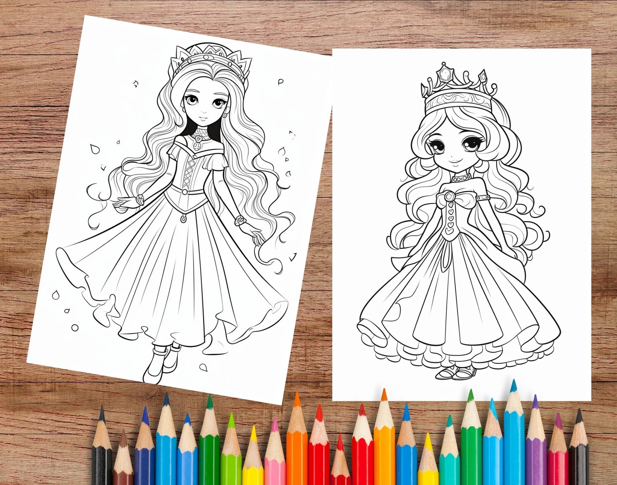 30 Cute Princess Coloring Pages, Kids Coloring Book, Instant PDF ...