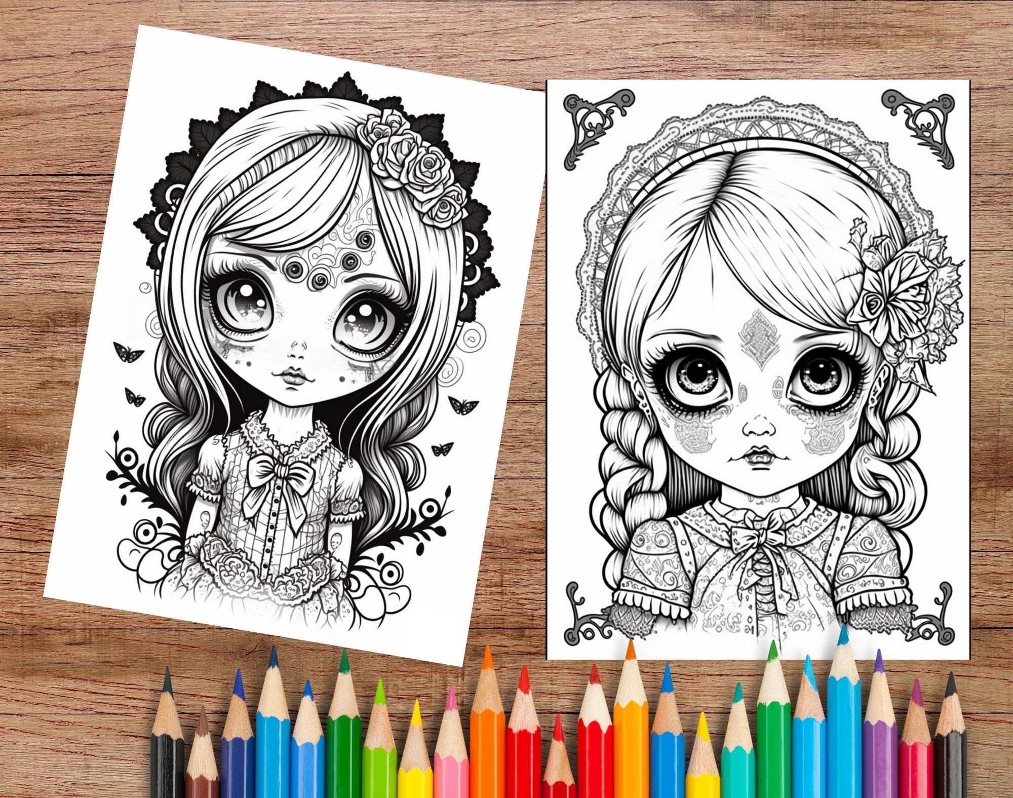 Gothic Dolls Coloring Book Pages, 24 Pack, Adult Coloring, Instant PDF ...