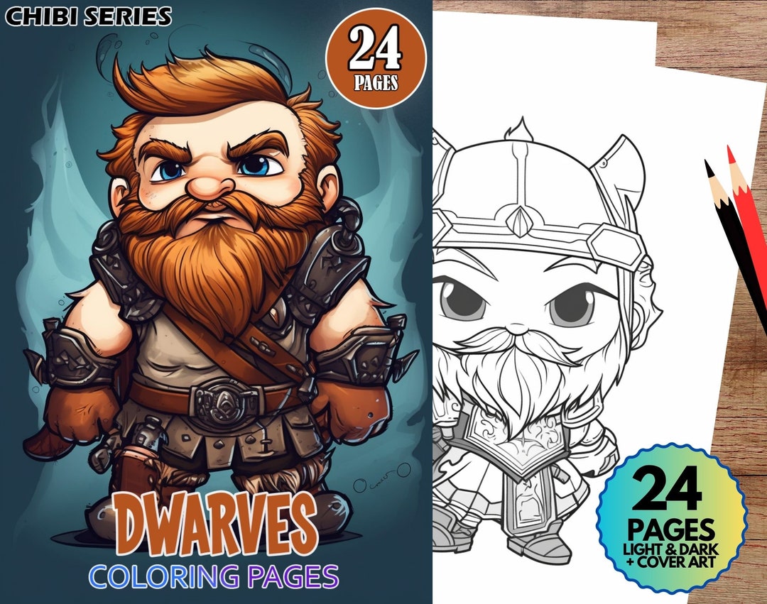 24 Dwarf Coloring Page Book, Adults Kids Instant Download, Grayscale ...