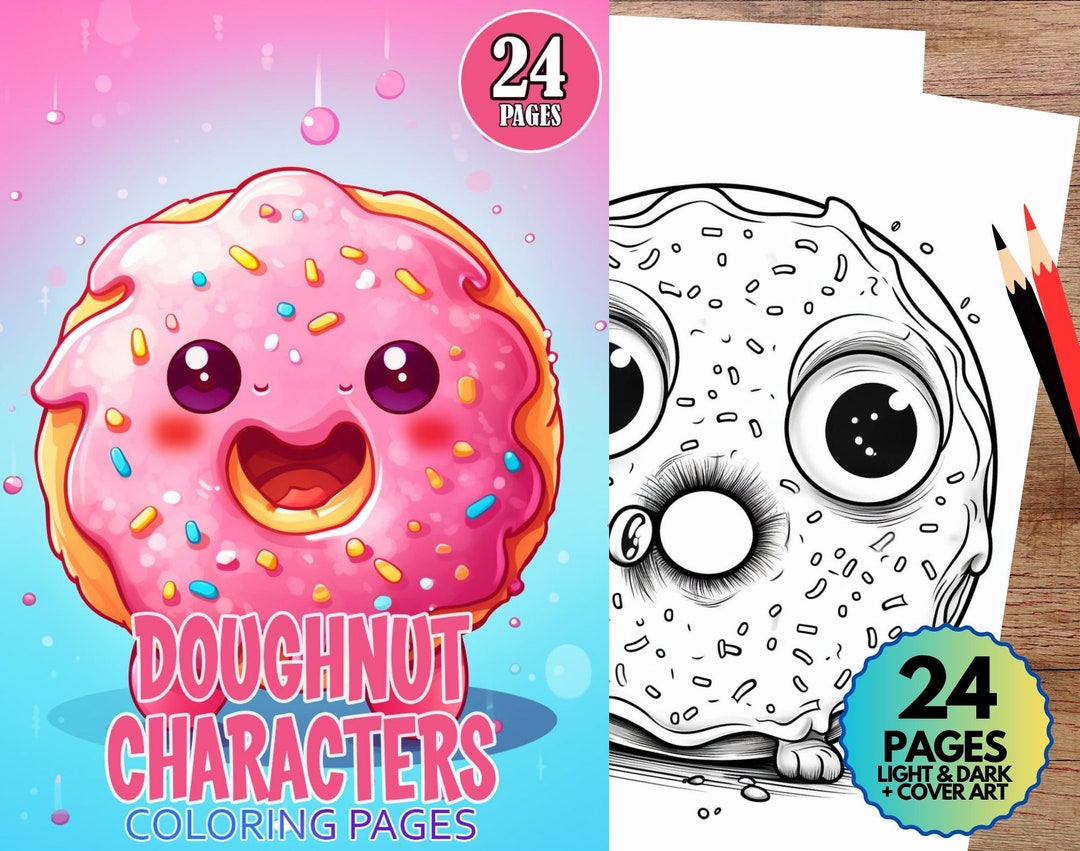 Doughnut Characters Colouring Pages 24 Pages Kawaii Colouring, Adult ...