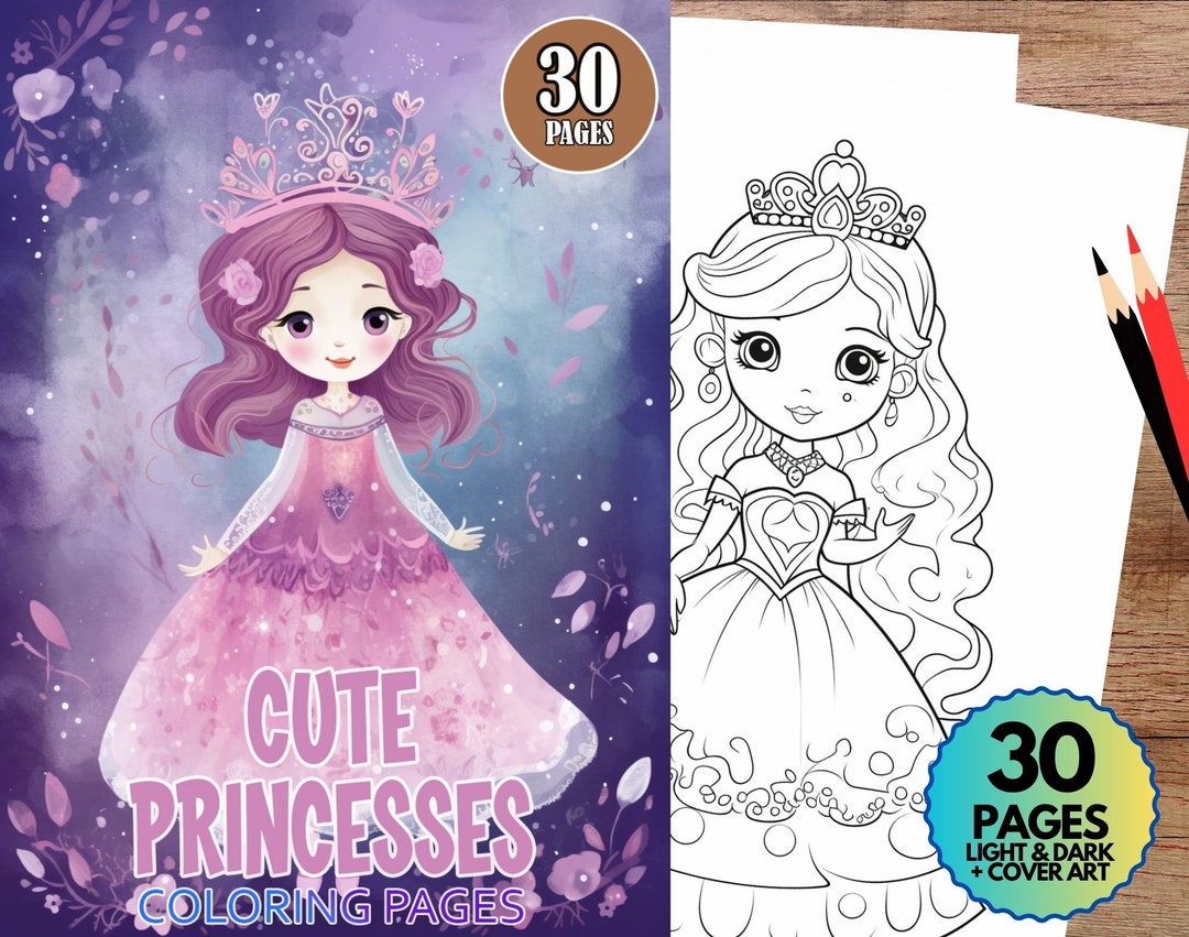 30 Cute Princess Coloring Pages, Kids Coloring Book, Instant PDF ...