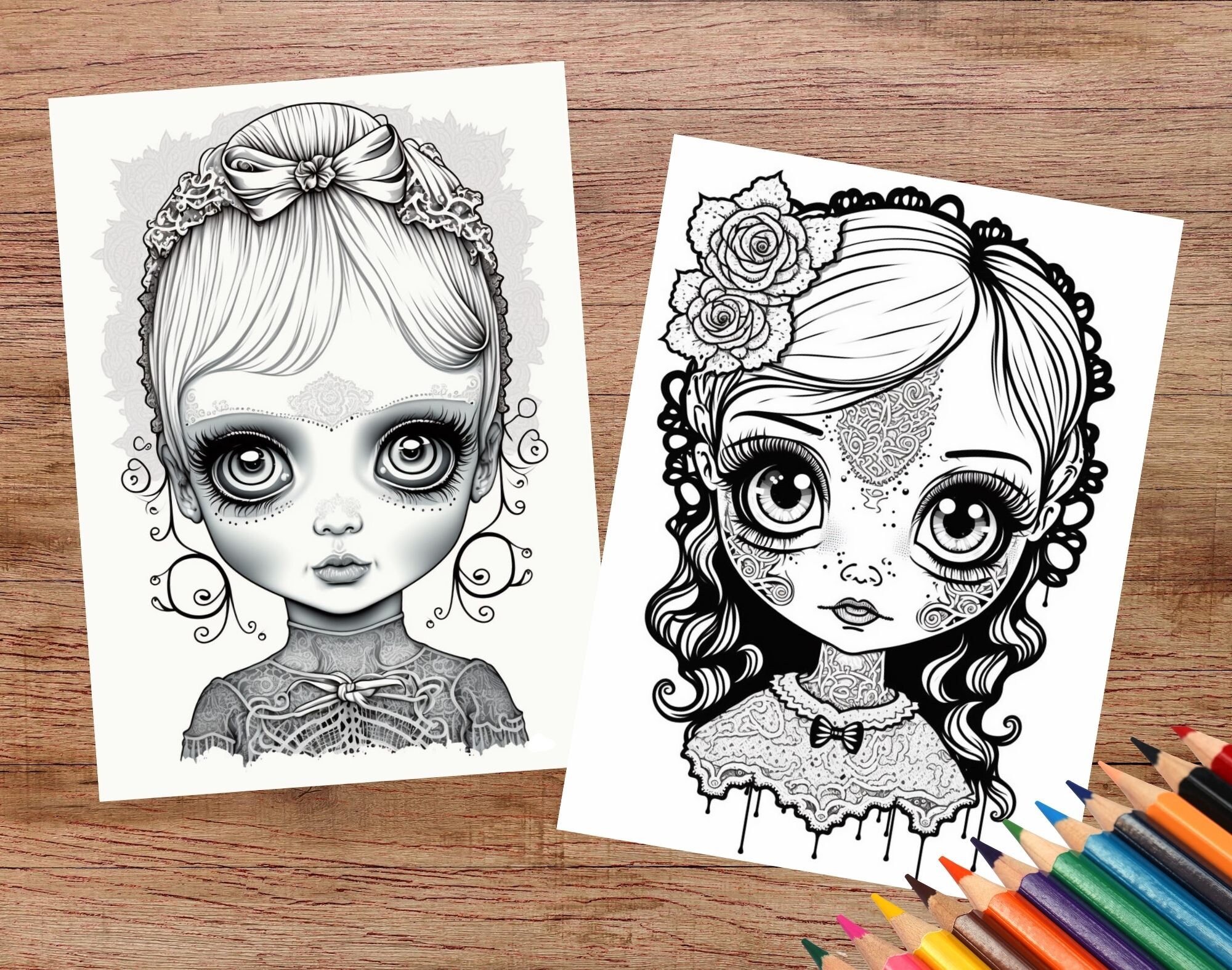 Gothic Dolls Coloring Book Pages, 24 Pack, Adult Coloring, Instant PDF ...
