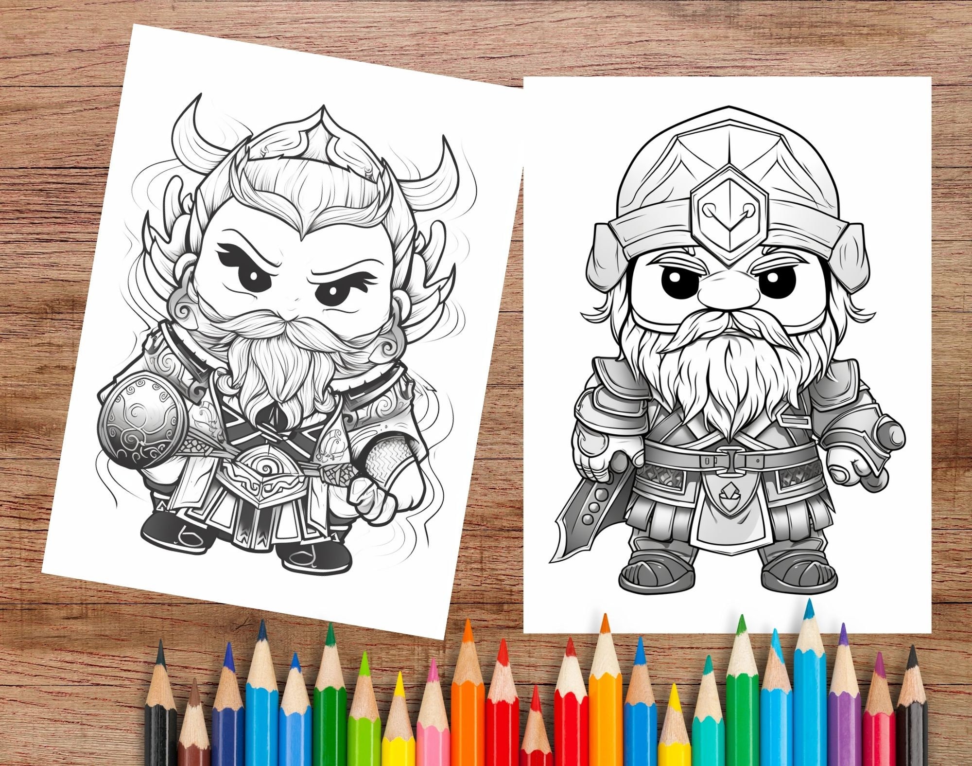 24 Dwarf Coloring Page Book, Adults Kids Instant Download, Grayscale ...