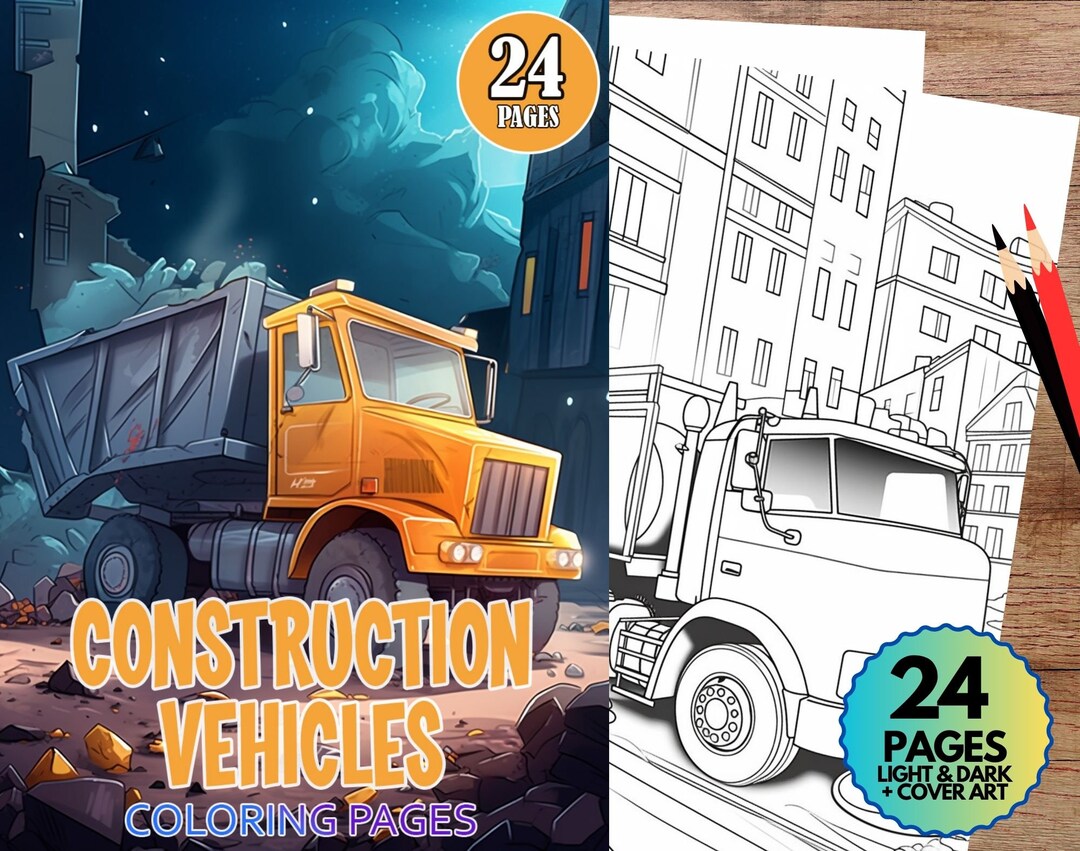 Kids Construction Coloring Pages, 24 Pack, Instant PDF Download, Kids ...