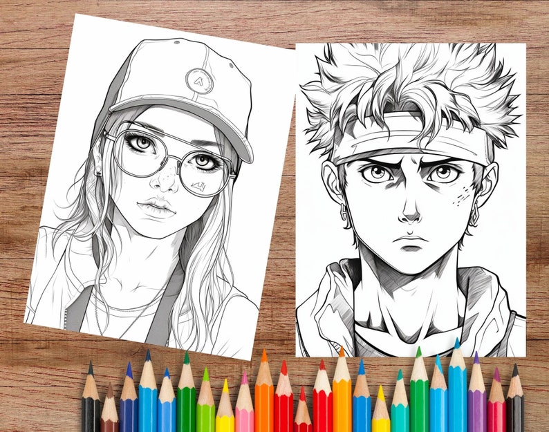 Anime Street Crew Colouring Pages 24 Pages Adult Kids - Etsy