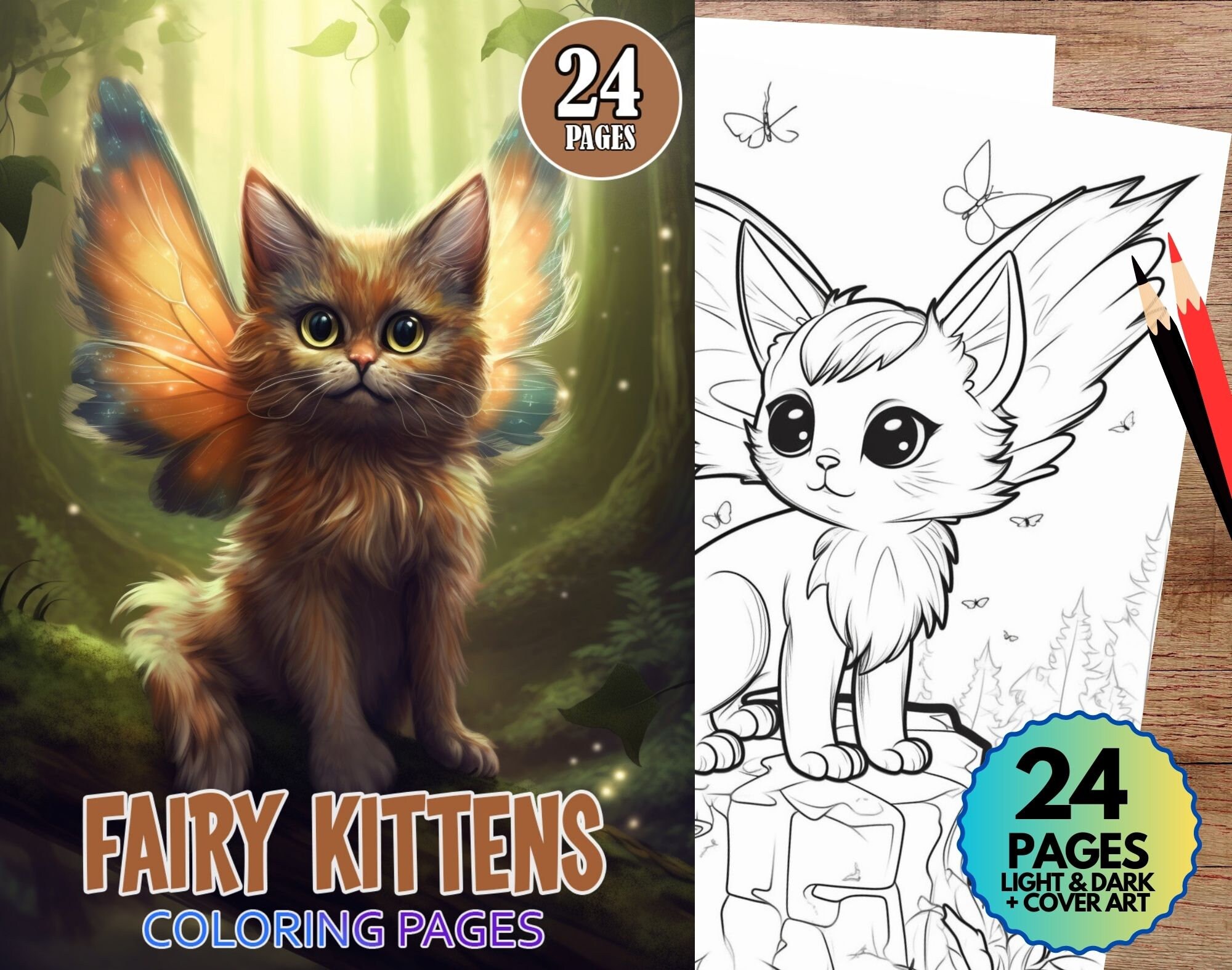 24 Cute Fairy Kitten Coloring Pages, Kids Coloring Book, Instant PDF ...