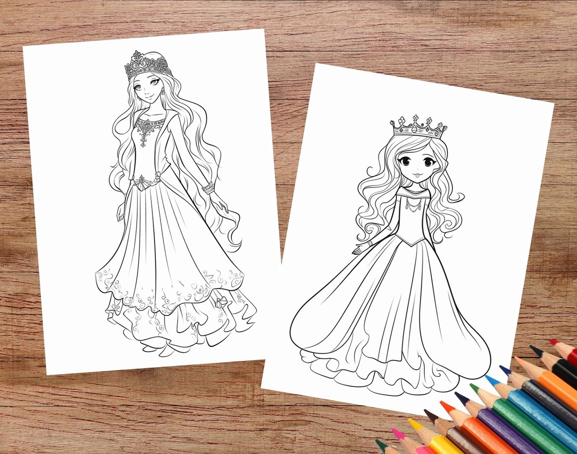 30 Cute Princess Coloring Pages, Kids Coloring Book, Instant PDF ...