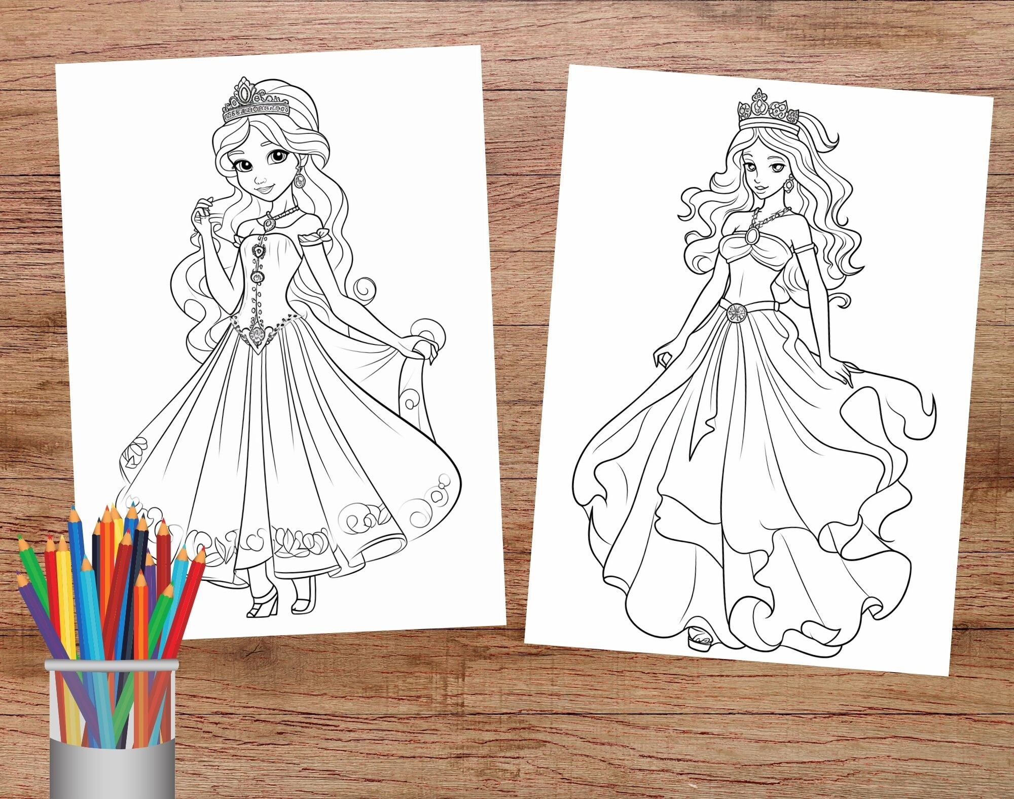 30 Cute Princess Coloring Pages, Kids Coloring Book, Instant PDF ...