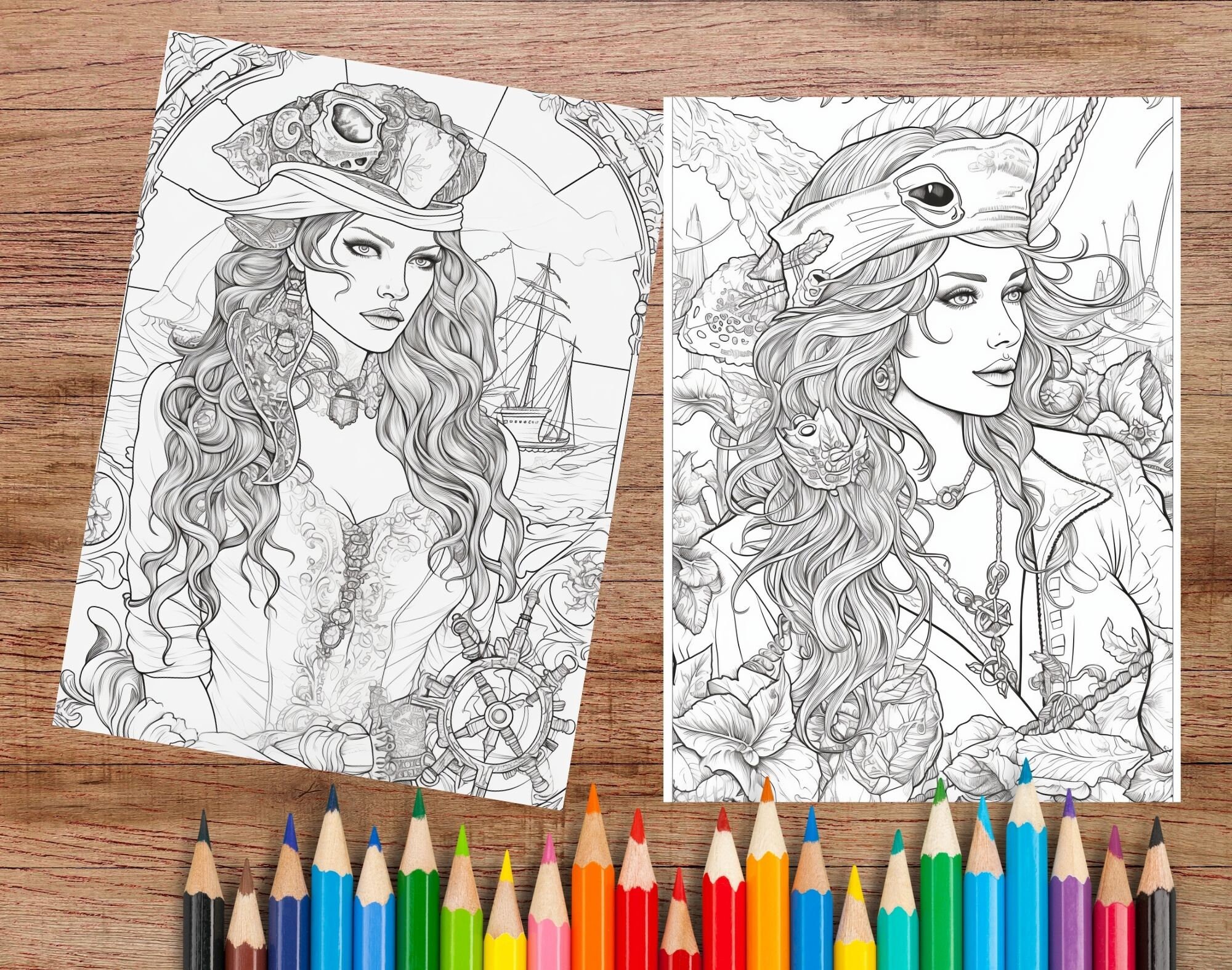 Beautiful Pirates Colouring Pages 24 Pages Instant Digital Download ...