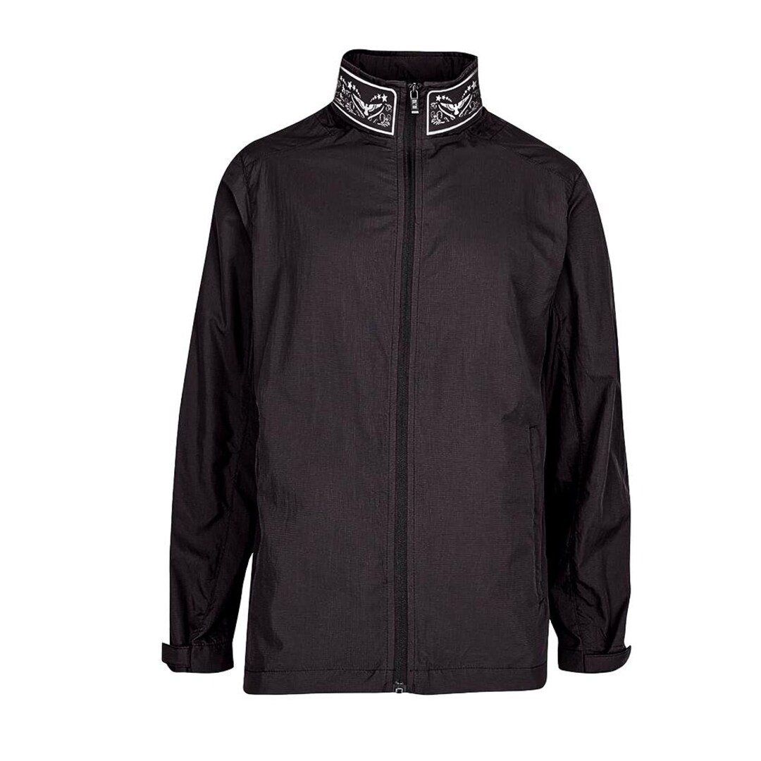 Presidential-inspired Jacket - Black Full-zip Design With Embroidered ...