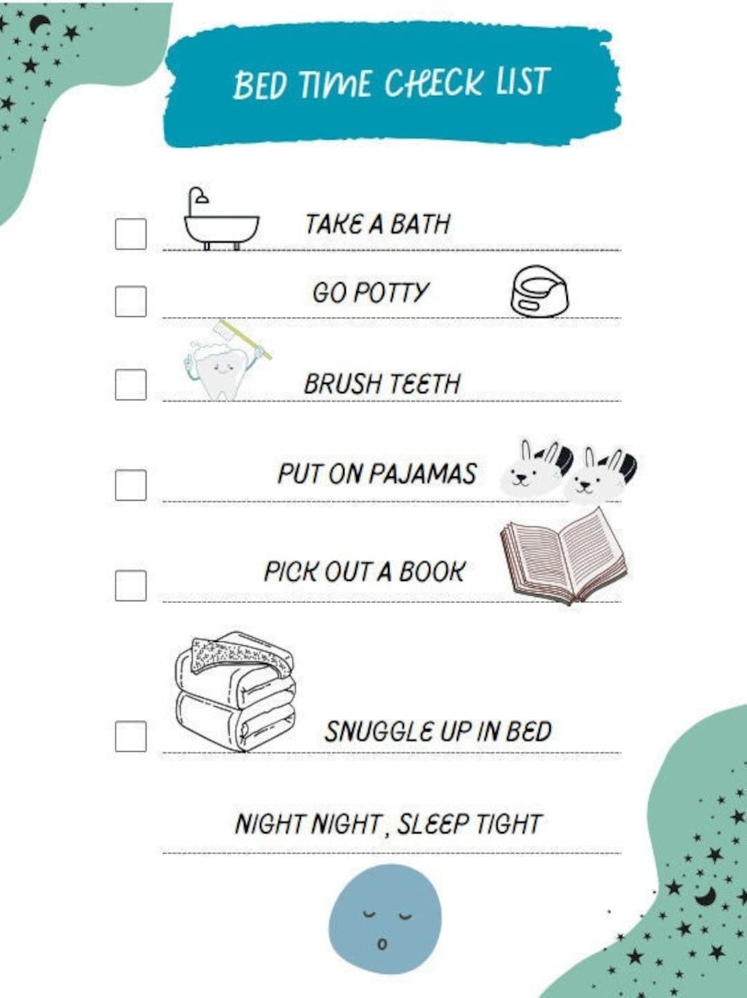 Bedtime Check List - Etsy