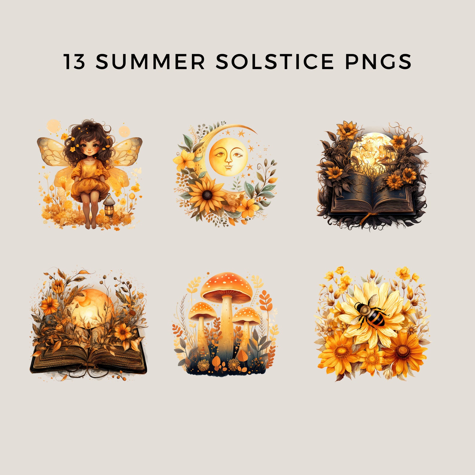 Watercolor Litha Clipart PNG Set, Floral Pagan Holiday Wiccan Art ...