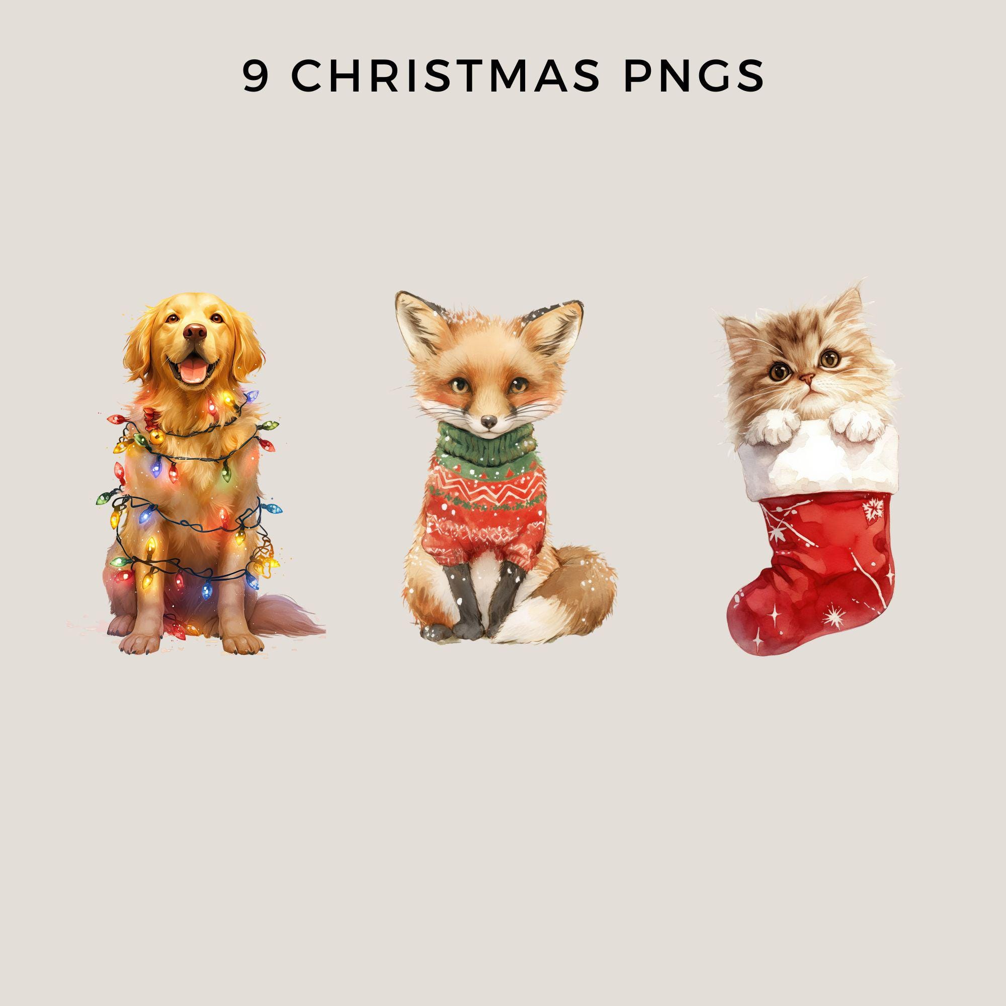 Christmas Animals Clipart Pack, Clip Art for Commercial Use, Christmas ...