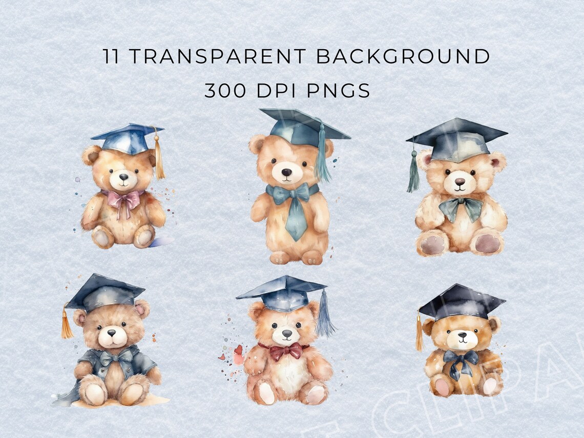 Graduation Teddy Bear Clipart, Watercolor Clipart, Clipart for ...