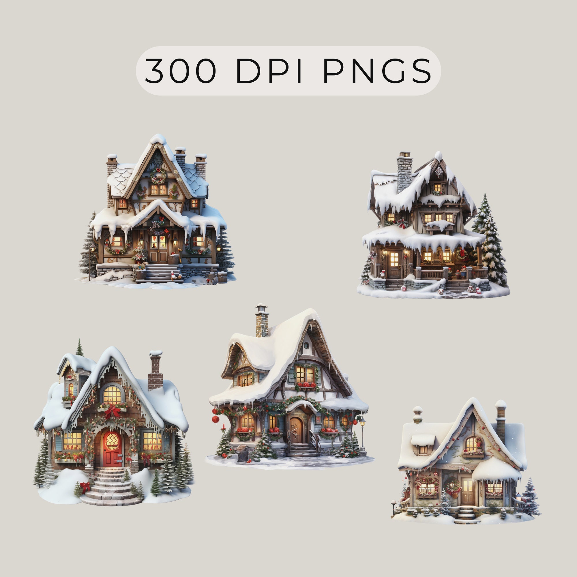 Christmas Houses Clipart Pack, Clipart for Commercial Use, Cute Xmas ...