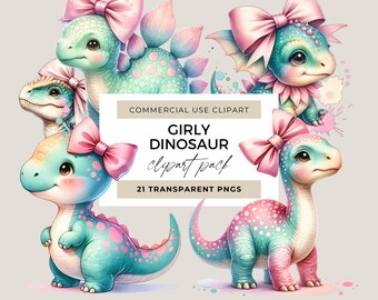 Cute Dinosaurs Watercolor Clipart Set - Dino Clip Art Bundle of ...