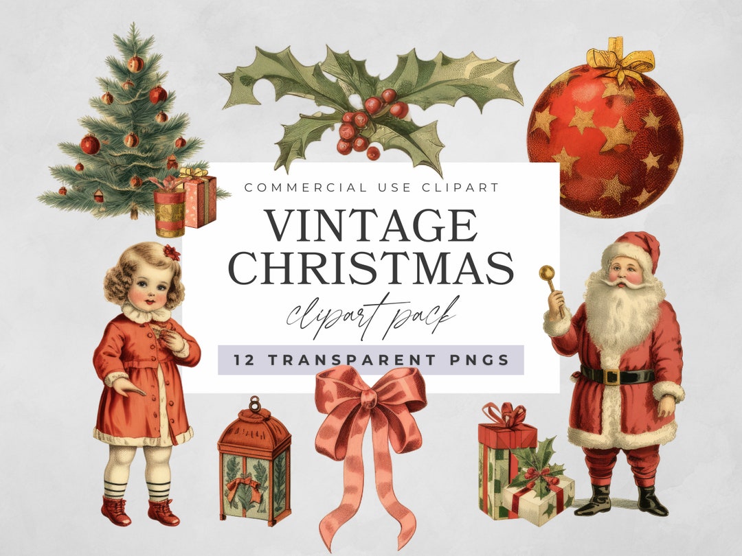 Vintage Christmas Clipart Pack, Clipart for Commercial Use, Christmas ...