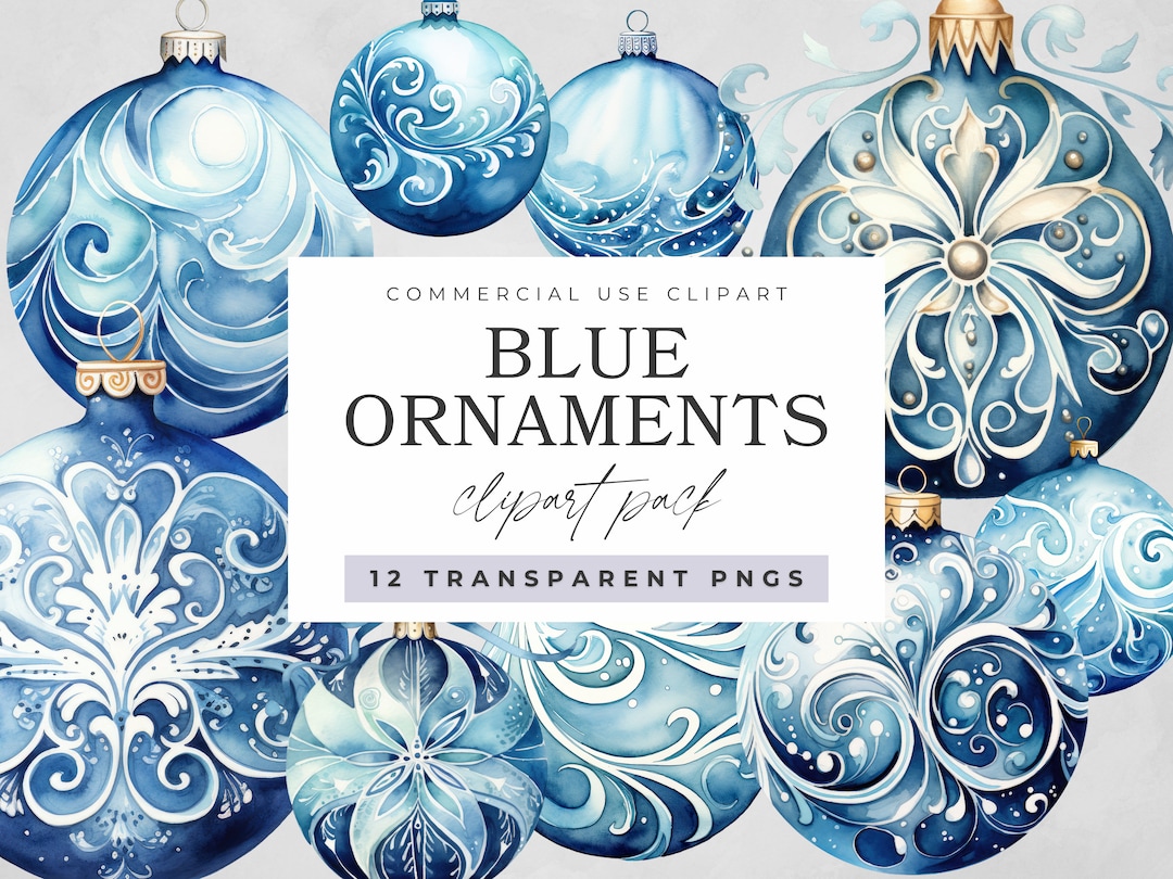 Blue Christmas Ornaments Clipart Pack, Clipart for Commercial Use ...