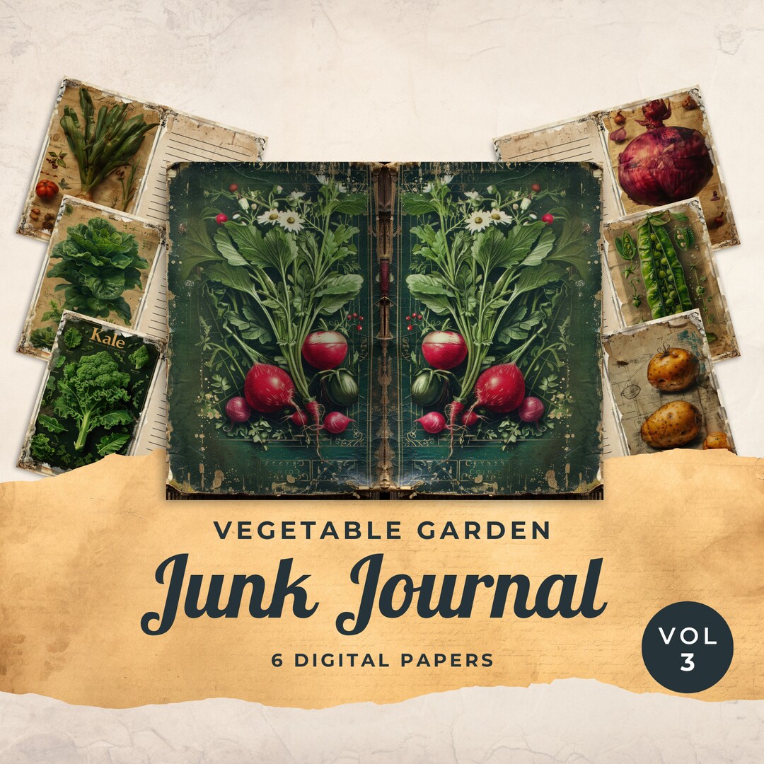 Vegetable Garden Junk Journal Paper, Veggies, 6 Digital Journal Pages ...