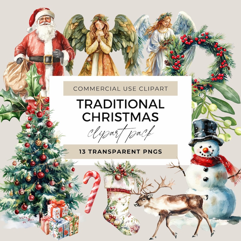 Traditional Christmas Clipart Pack, Clip Art for Commercial Use ...