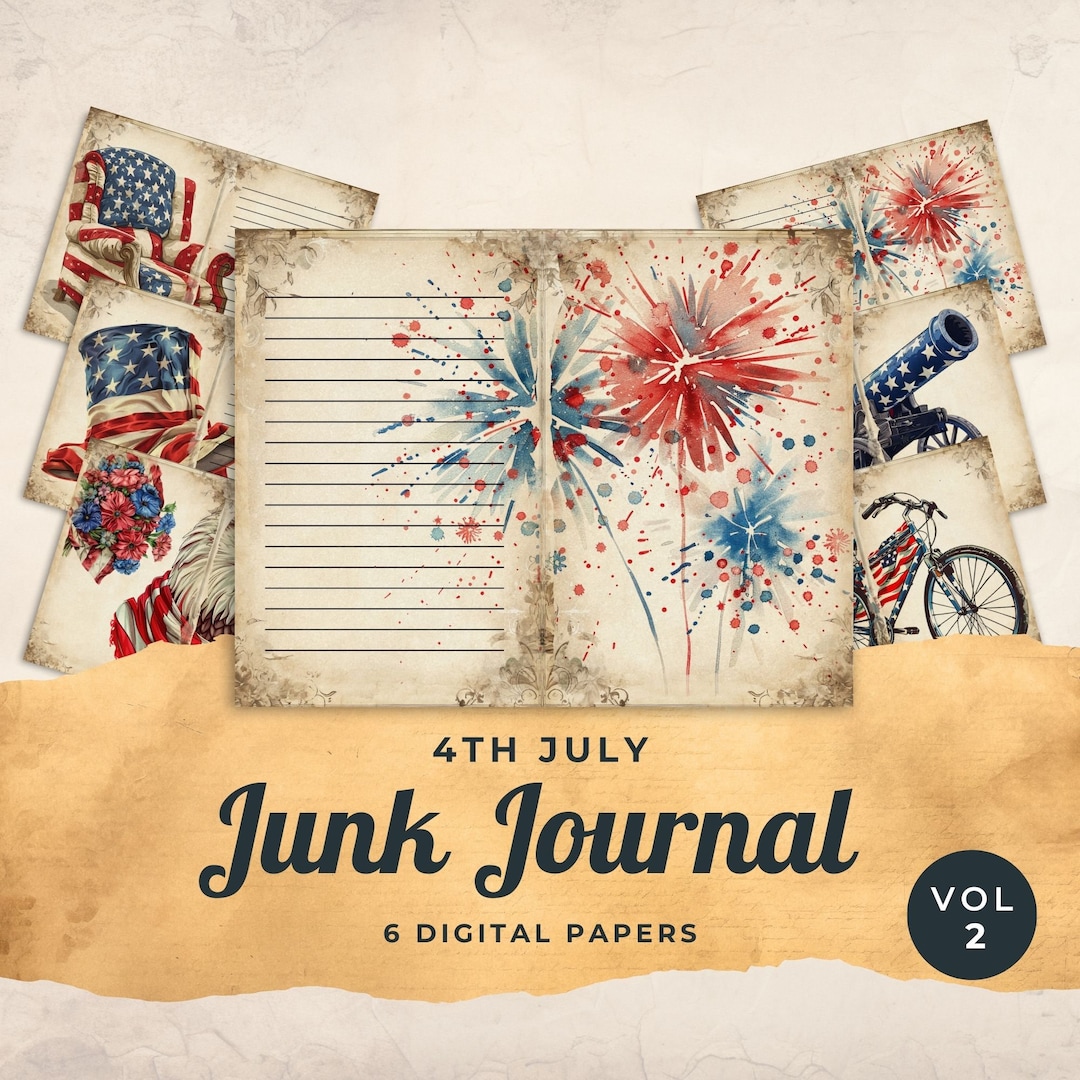 4th July Junk Journal Digital Paper, Independence Day JJ Kit, 6 Digital ...