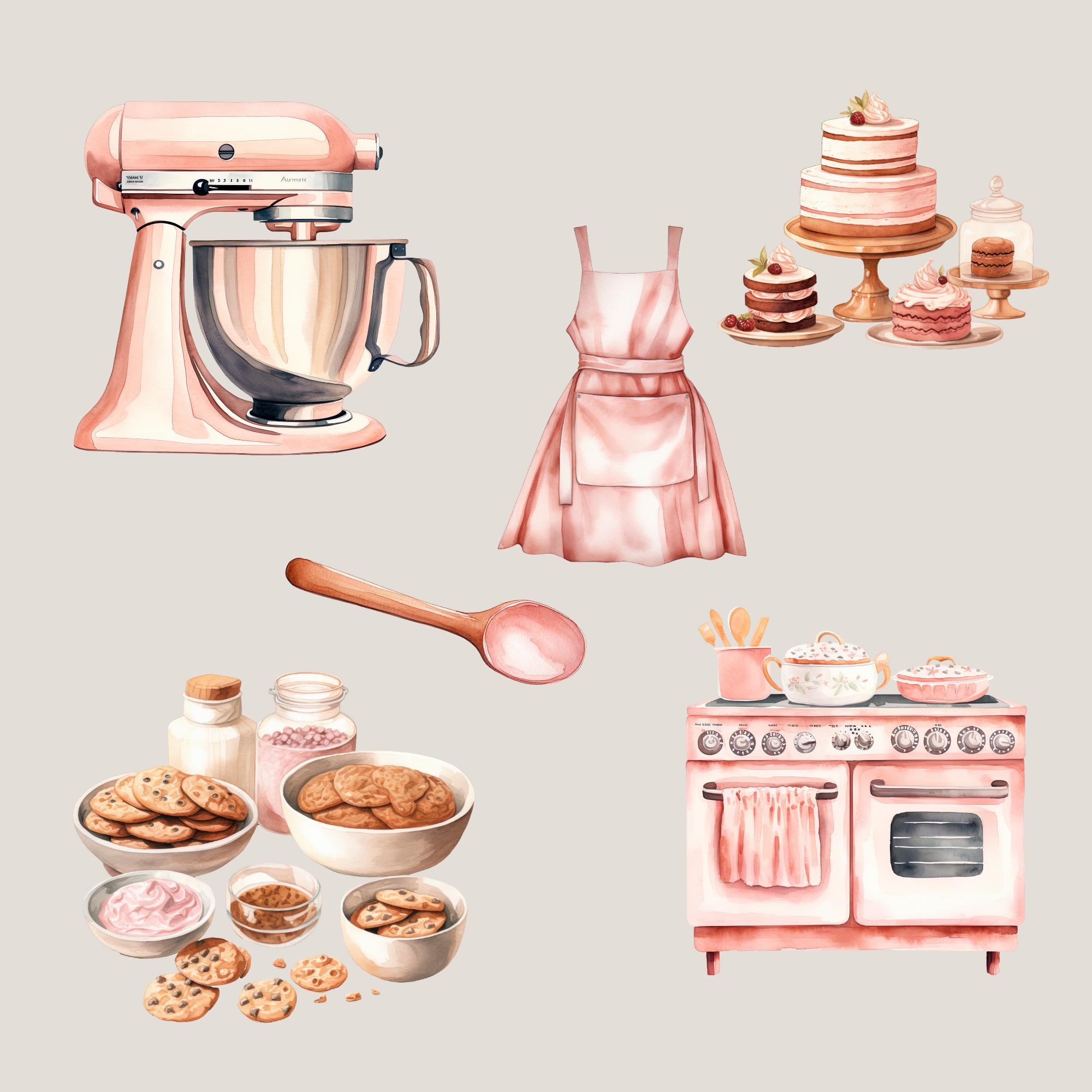 Watercolor Baking Clipart, Baking Supplies Png, Home Bakery Logo ...