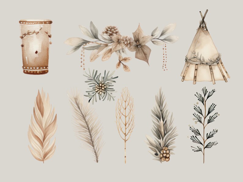 Boho Christmas Clipart Pack, Clip Art for Commercial Use, Christmas PNG ...