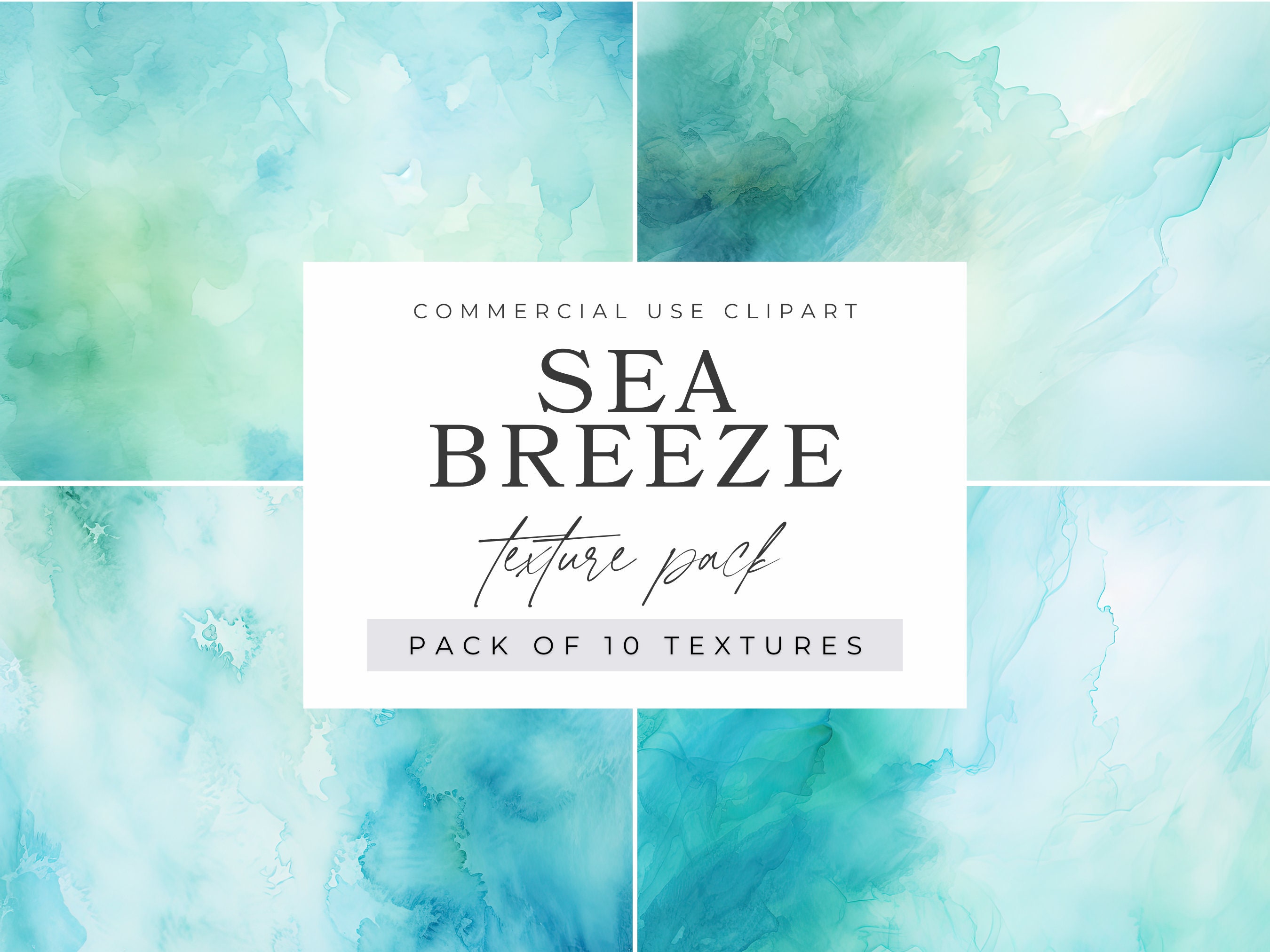 Sea Breeze Texture Clipart Pack, Commercial Use, Watercolor Wash, Abstract PNG, Alcohol Ink ...